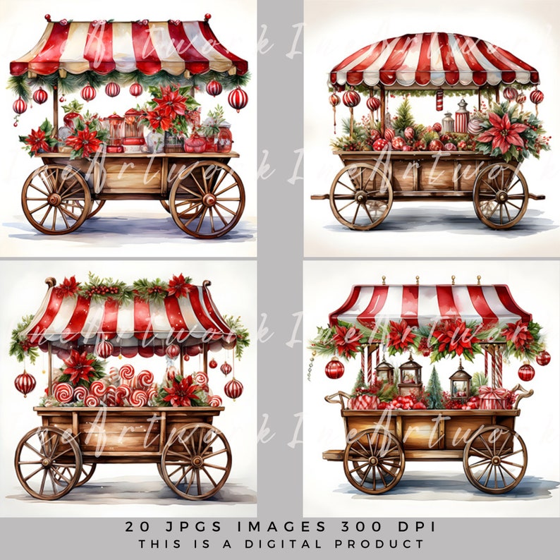 Vintage Christmas Cart Clipart: Festive Holiday Jpgs (commercial Use ...