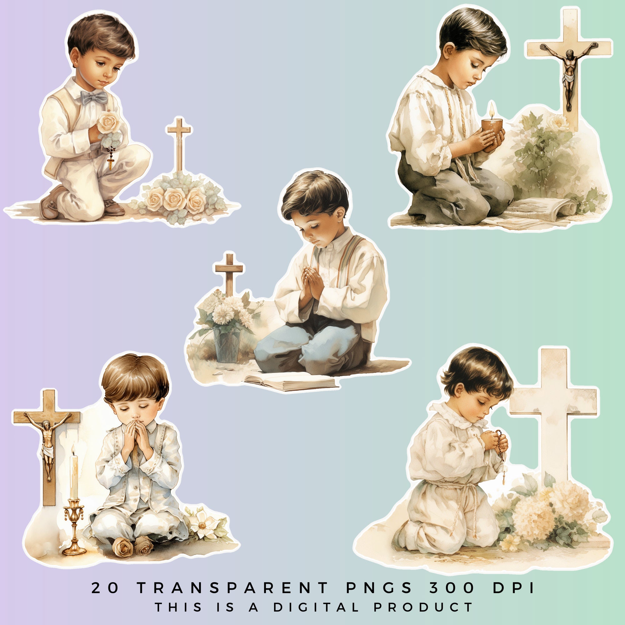 First Communion Boy Clipart Watercolor First Communion Religious ...