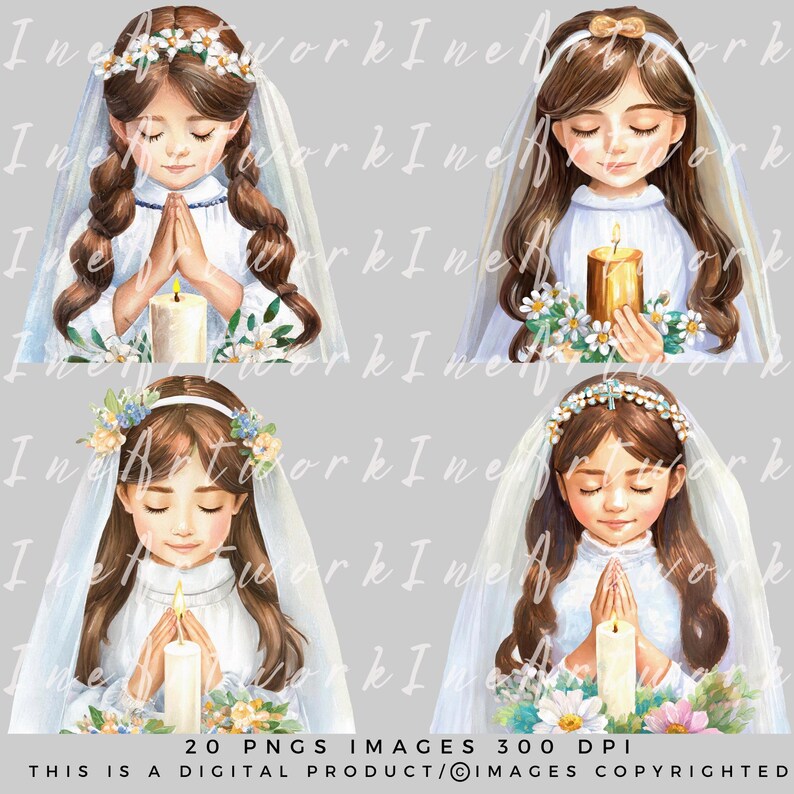 First Communion Girls Clipart: Religious PNG Graphics (digital Download ...