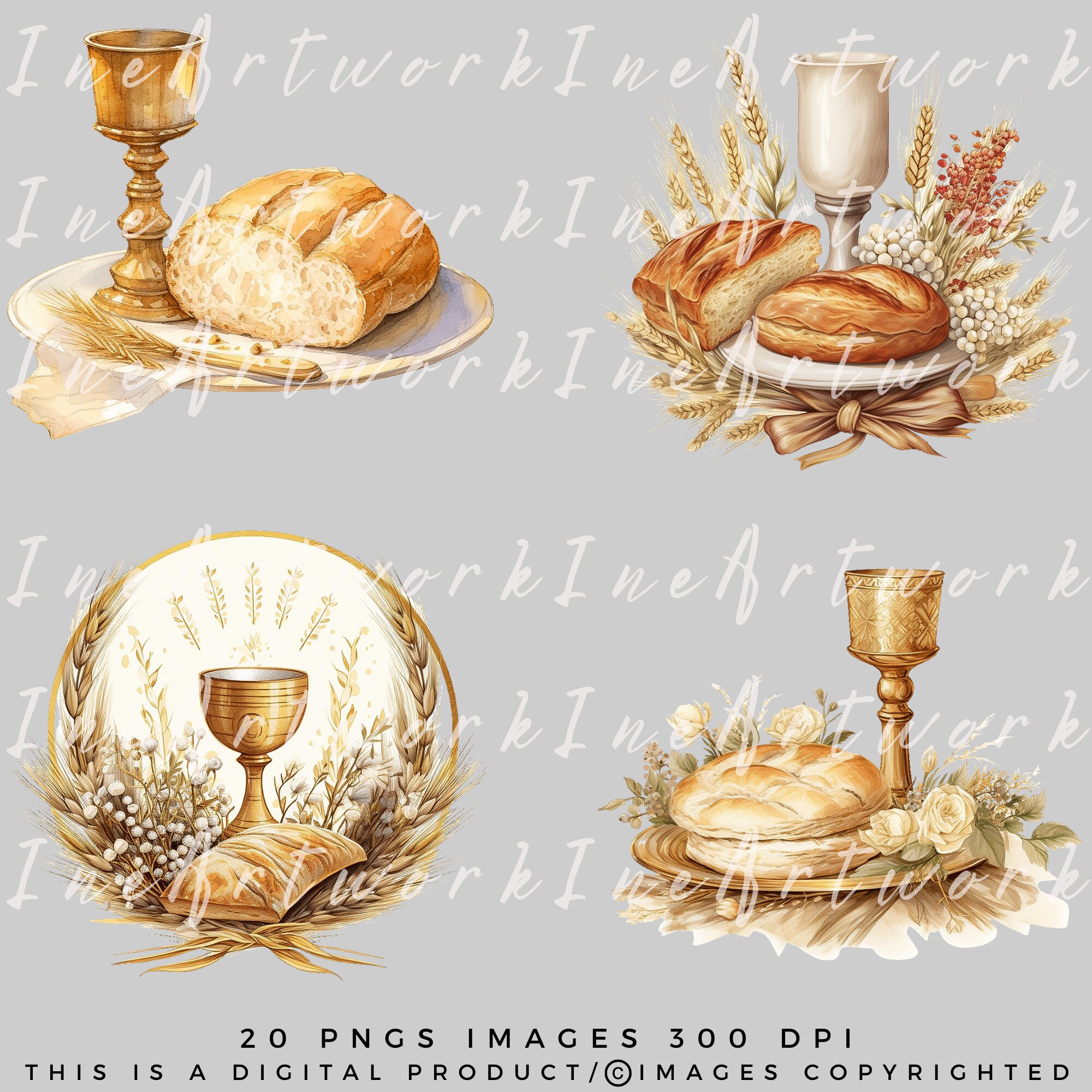 Holy Communion Watercolor Clipart: Religious PNG Graphics (digital ...
