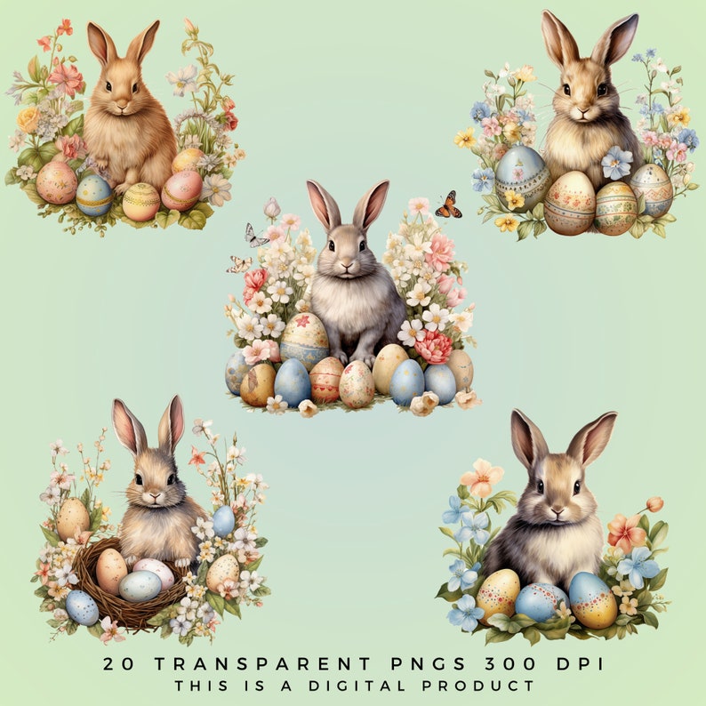 Watercolor Bunny Clipart Pack Clipart for Commercial Use Transparent ...