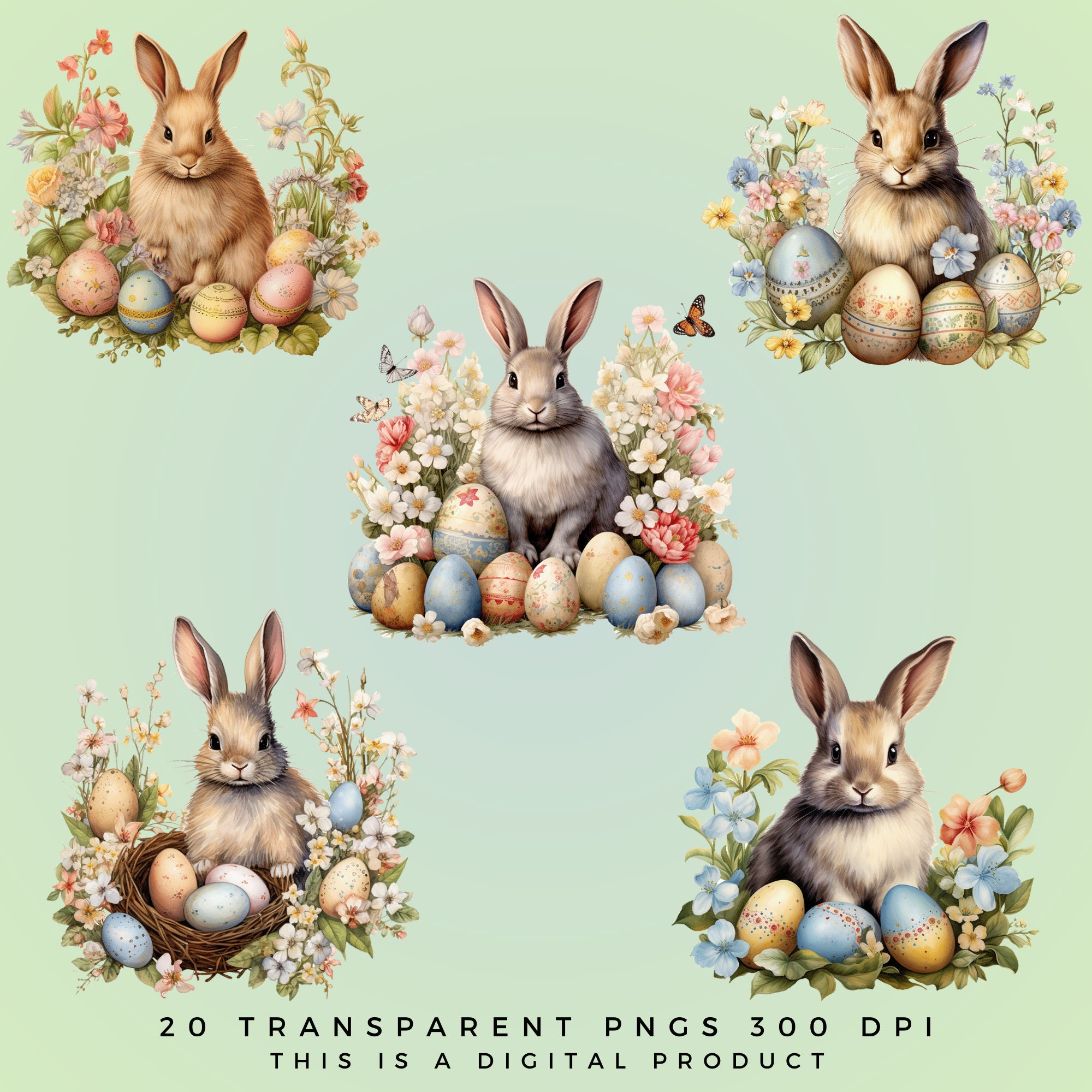 Watercolor Bunny Clipart Pack Clipart for Commercial Use Transparent ...