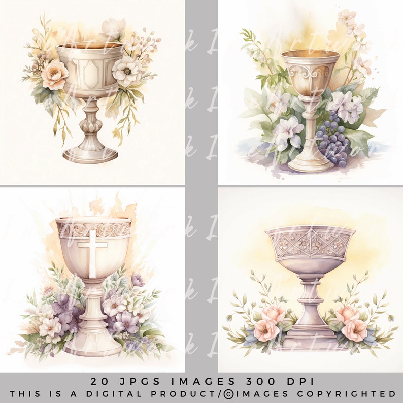 Watercolor Holy Chalice Clipart: Religious JPG Images (digital Download ...