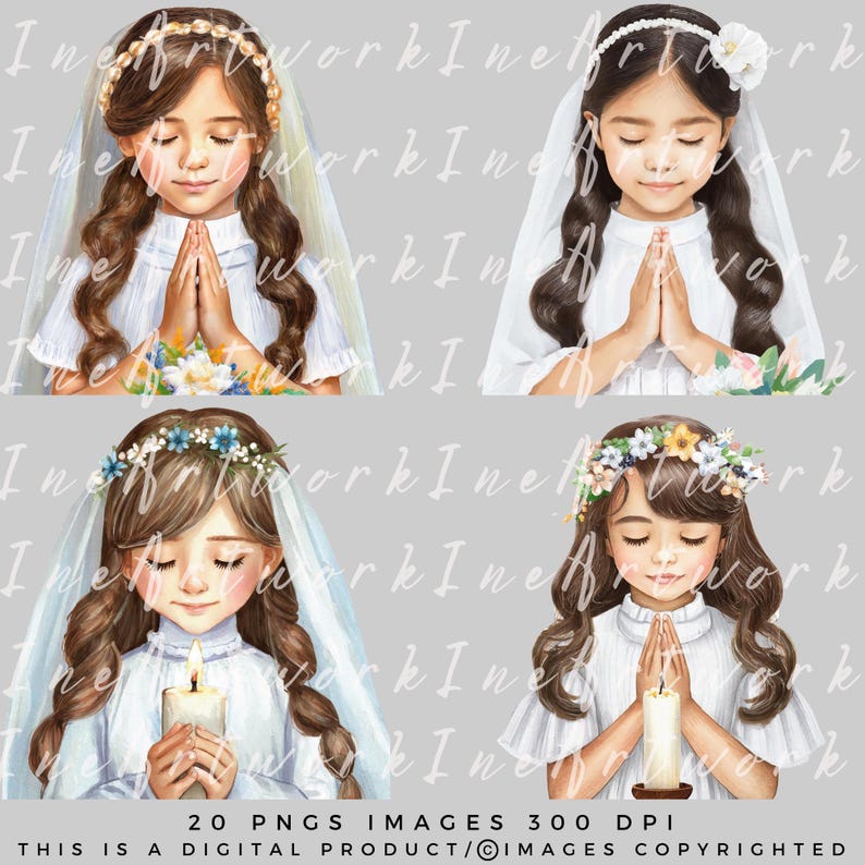 First Communion Girls Clipart: Religious PNG Graphics (digital Download ...