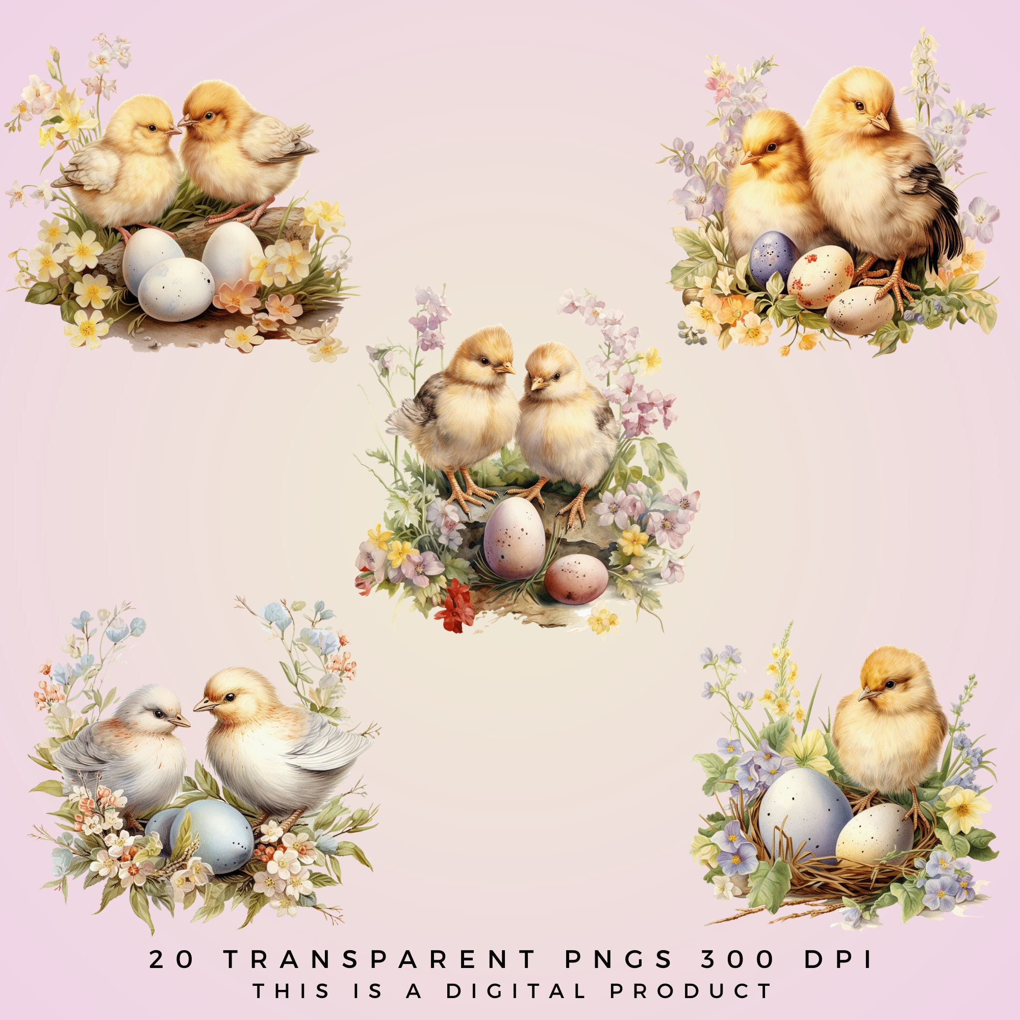 Watercolor Easter Chicks Clipart Pack Clipart for Commercial Use ...
