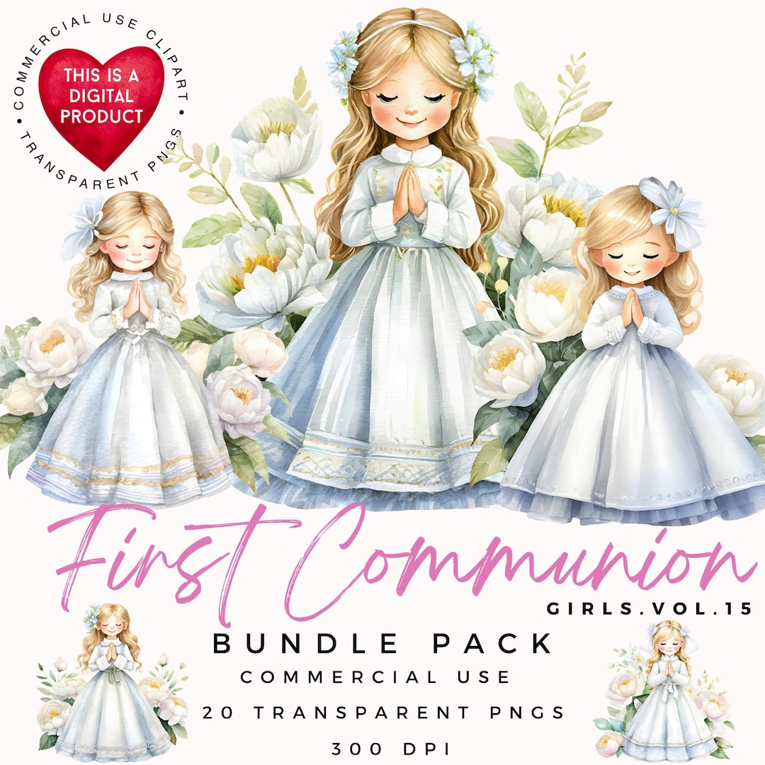 First Communion Girls Clipart: Watercolor PNG Bundle (digital Download ...