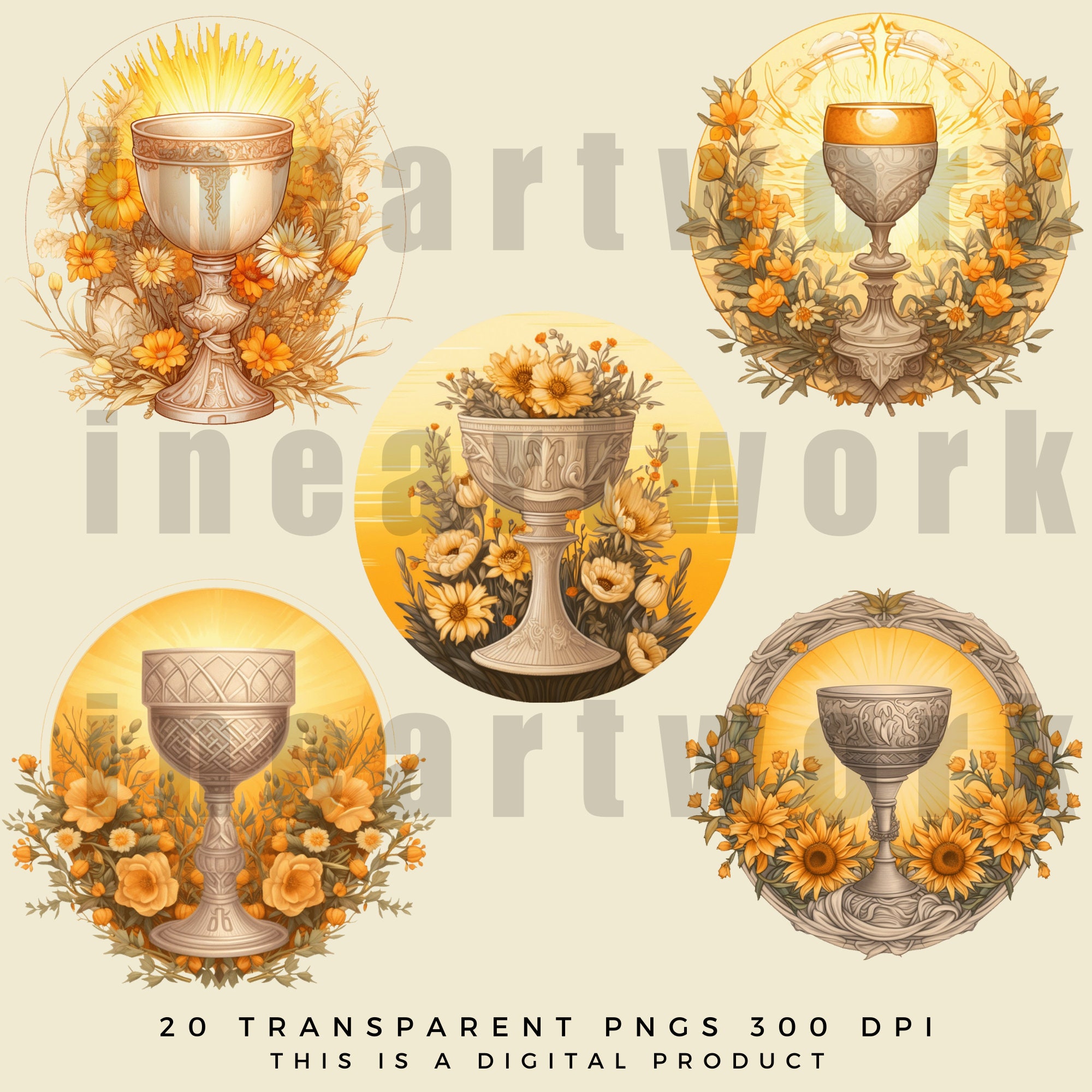 Holy Chalice Clipart Yellow Tones Watercolor Clipart Religious Prints ...