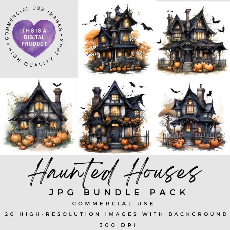 Haunted Houses Clipart: Watercolor Halloween Jpgs (commercial Use) - Etsy