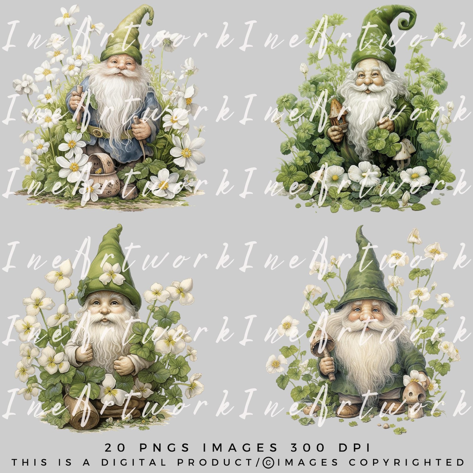 St Patrick's Day Gnomes Clipart: Watercolor PNG Bundle (digital ...