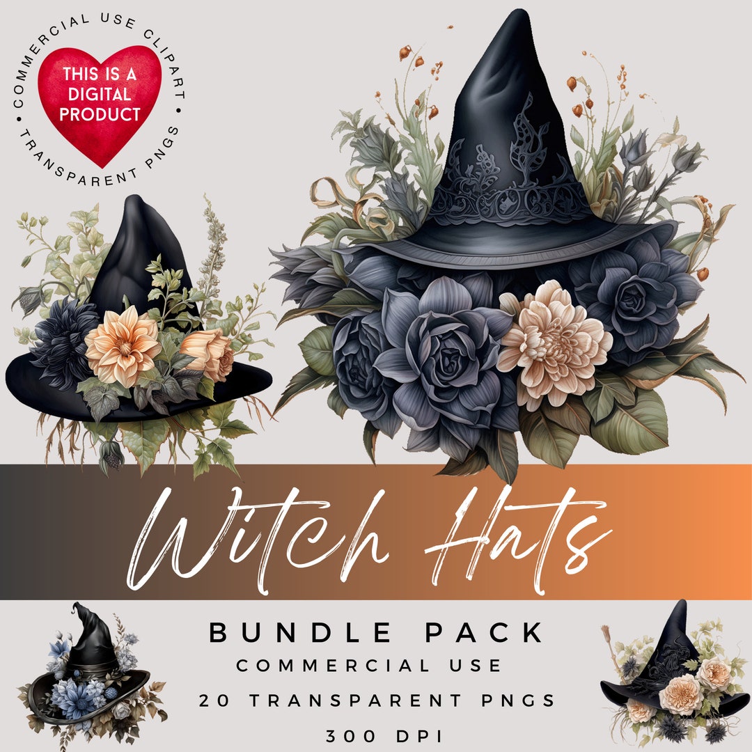 Witch Hat Clip Art | Vintage Witch Hat | Halloween Clipart | Commercial ...