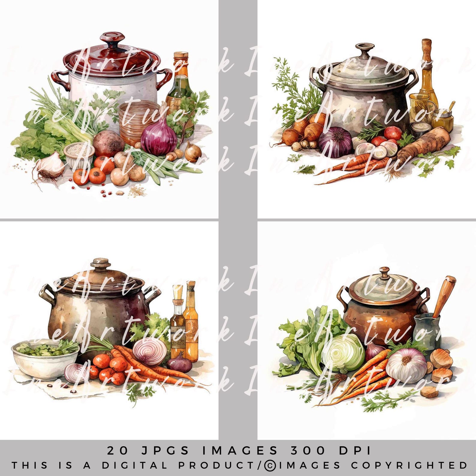 Cooking Pot Clipart: Watercolor Kitchen Art Jpgs (digital Download) - Etsy