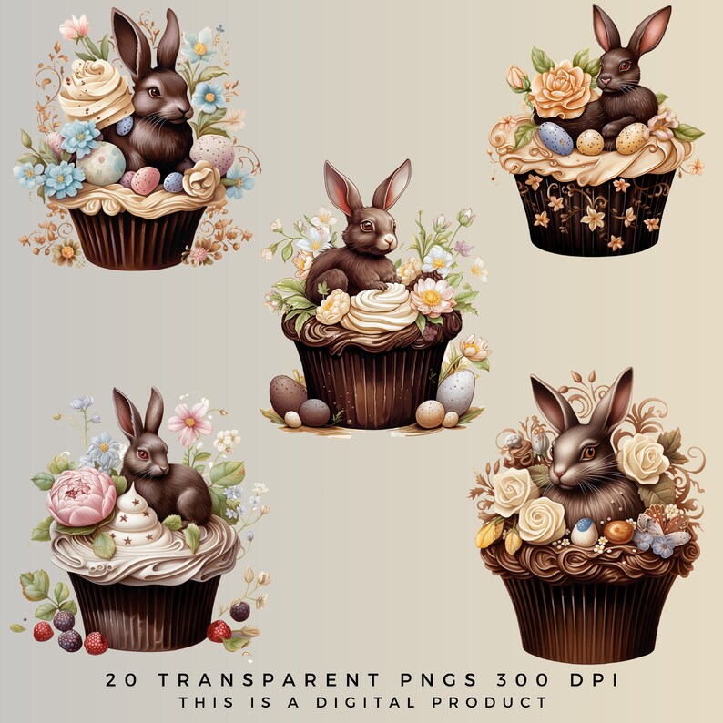 Easter Cupcakes Clipart Transparent PNG Easter Bunny Floral Cupcake ...