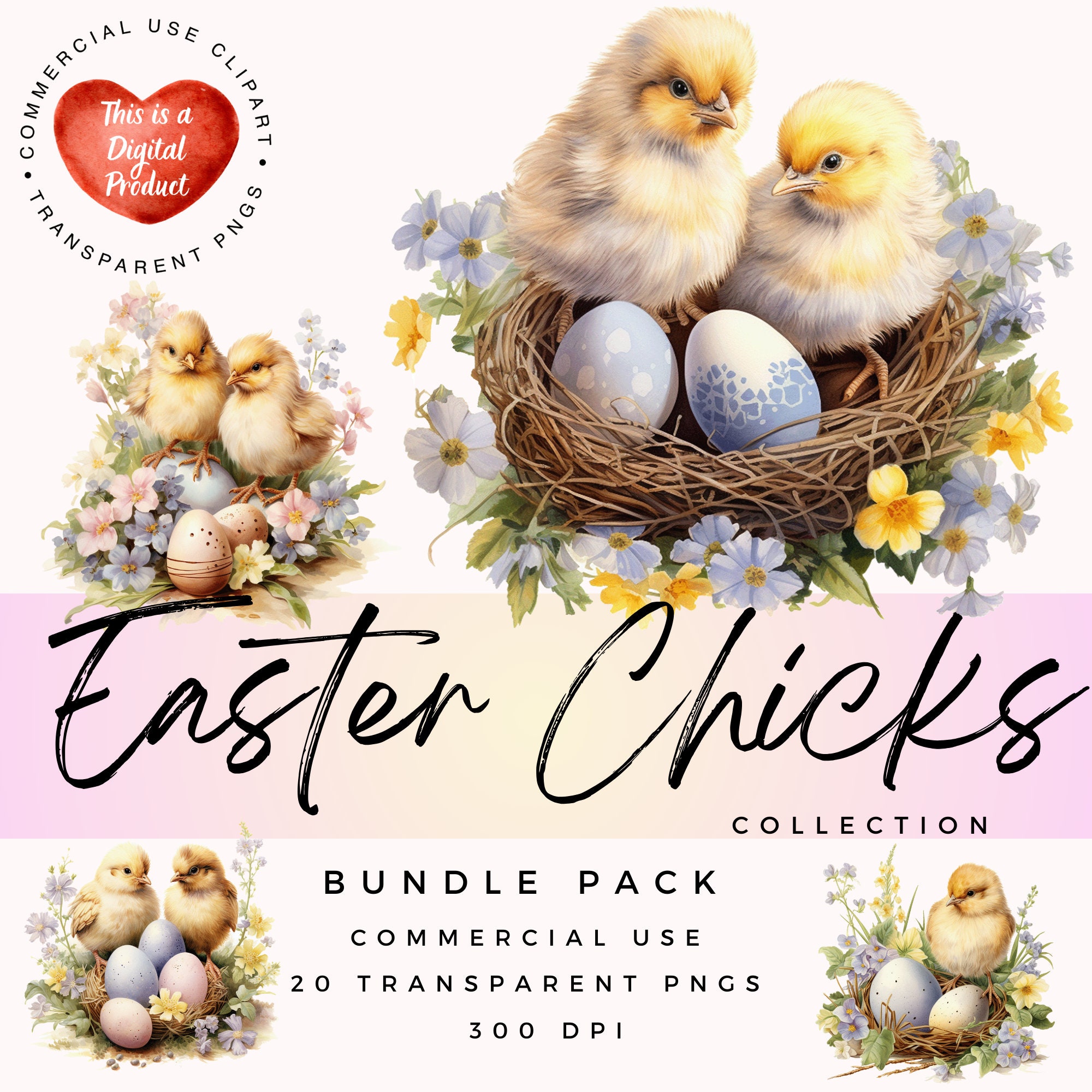 Watercolor Easter Chicks Clipart Pack Clipart for Commercial Use ...