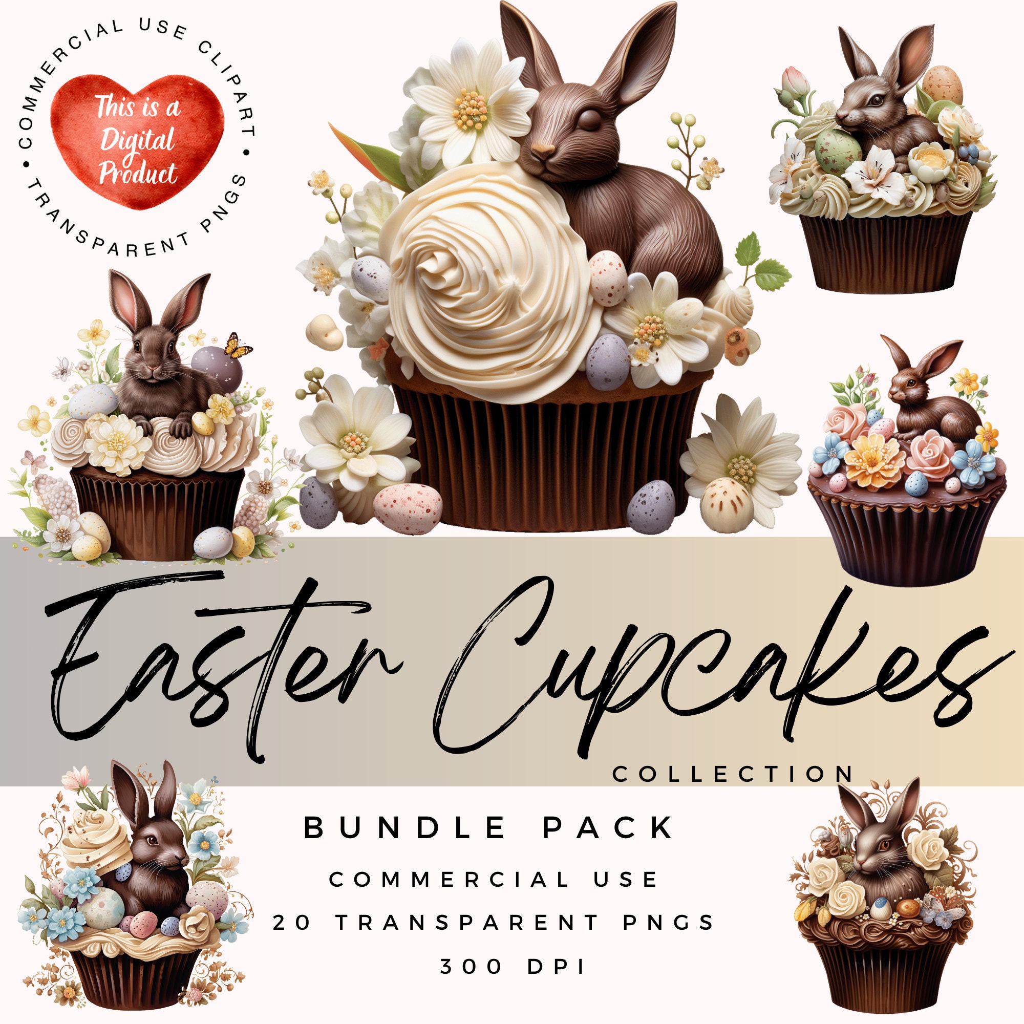 Easter Cupcakes Clipart Transparent PNG Easter Bunny Floral Cupcake ...