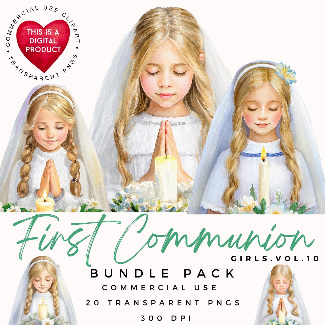 First Communion Girls Clipart: Watercolor PNG Bundle (digital Download ...