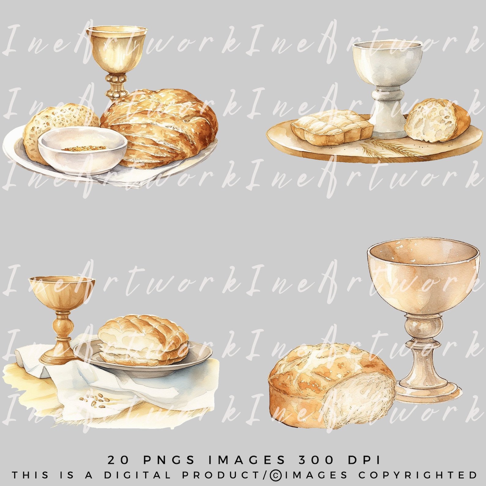 Holy Communion Watercolor Clipart: Religious PNG Graphics (digital ...