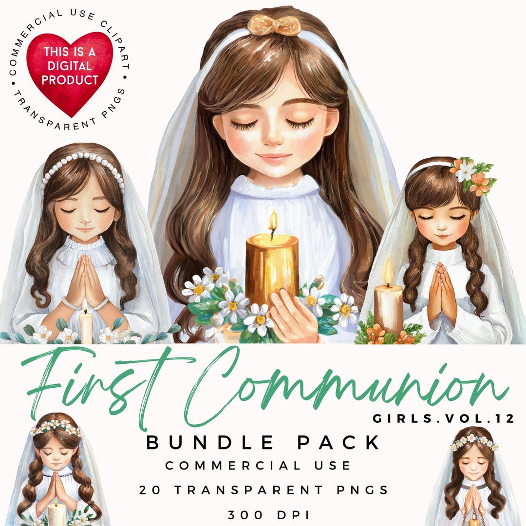First Communion Girls Clipart: Religious PNG Graphics (digital Download ...