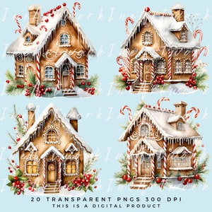 Watercolor Gingerbread Houses Clipart | Christmas PNG (digital Download ...