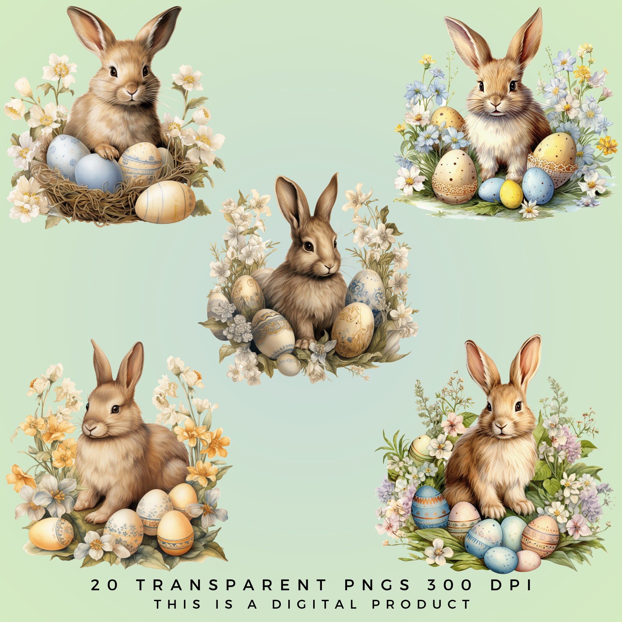 Watercolor Bunny Clipart Pack Clipart for Commercial Use Transparent ...