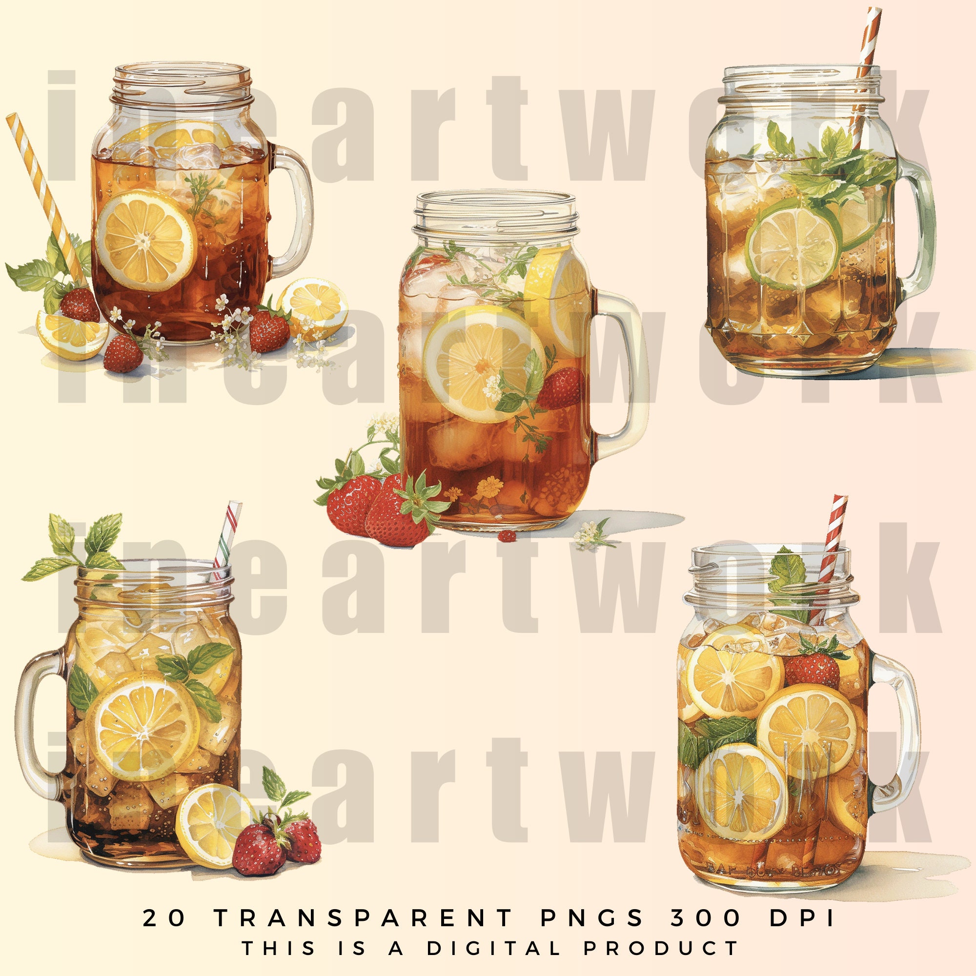 Iced Tea Clipart | Summer Drinks | Watercolor Clipart | Iced Tea PNG ...