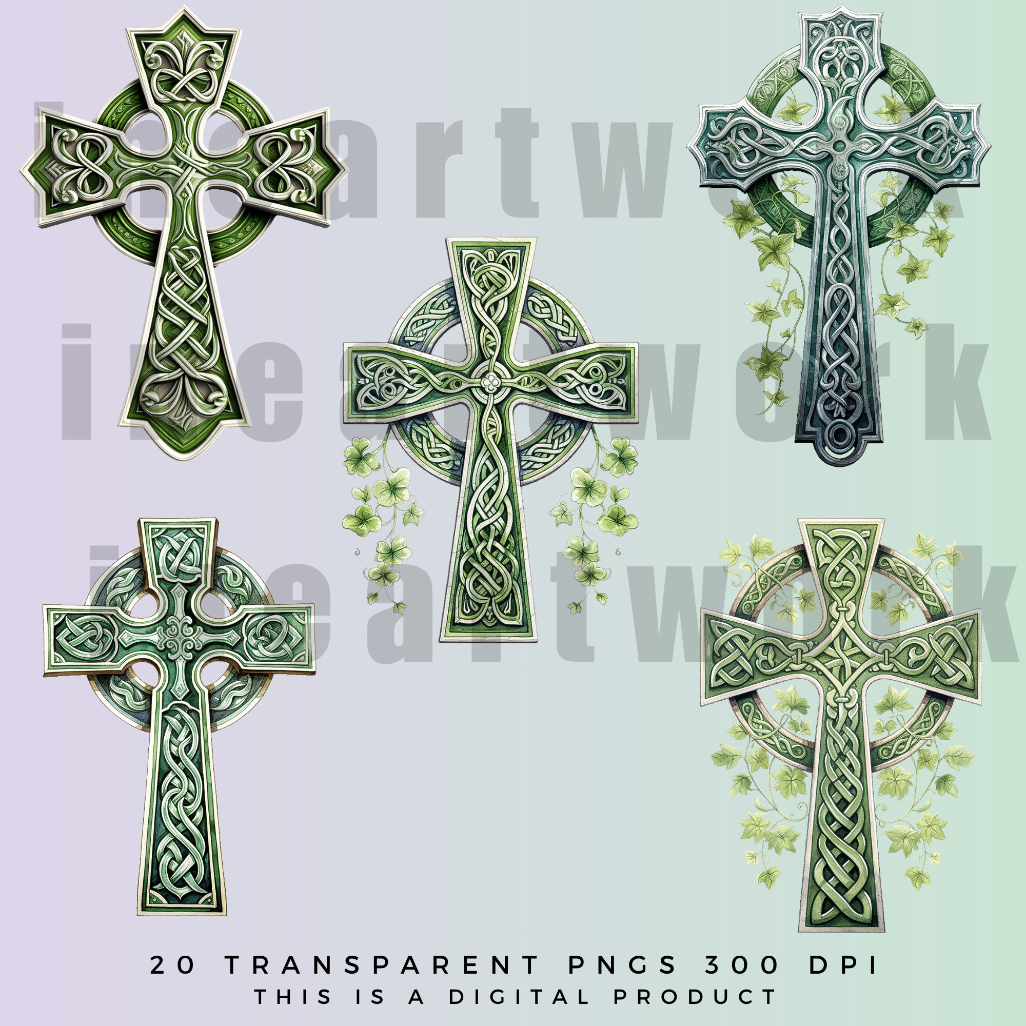 Celtic Cross Clipart: Green Irish Watercolor Pngs (digital Download) - Etsy