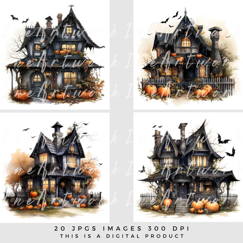 Haunted Houses Clipart | Halloween Clipart | Houses Clipart | High ...