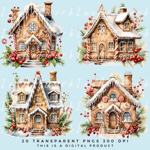Watercolor Gingerbread Houses Clipart | Christmas PNG (digital Download ...