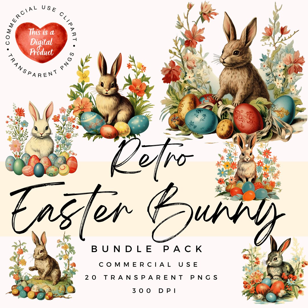 Retro Easter Bunny Clipart PNG Vintage Illustration Retro Easter ...