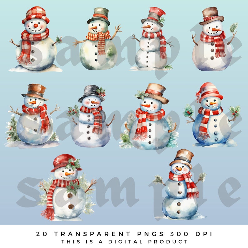 Watercolor Snowmen Bundle Clipart, Transparent PNG, Commercial Use ...