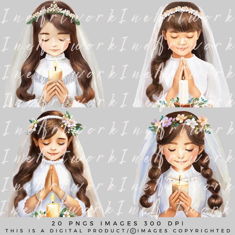 First Communion Girls Clipart: Religious PNG Graphics (digital Download ...