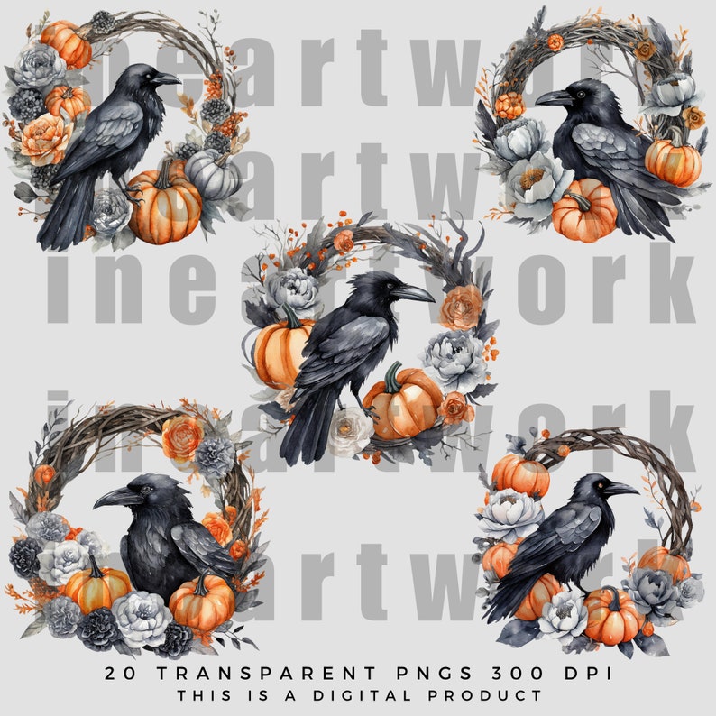 Ravens Clipart | Crows Clipart | Halloween Clipart | Junk Journal ...
