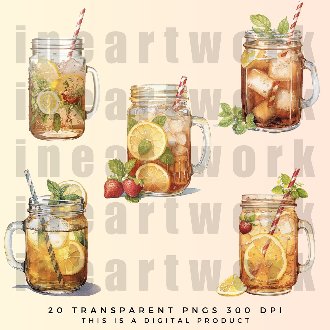 Iced Tea Clipart Summer Drinks Watercolour Clipart Iced Tea PNG ...