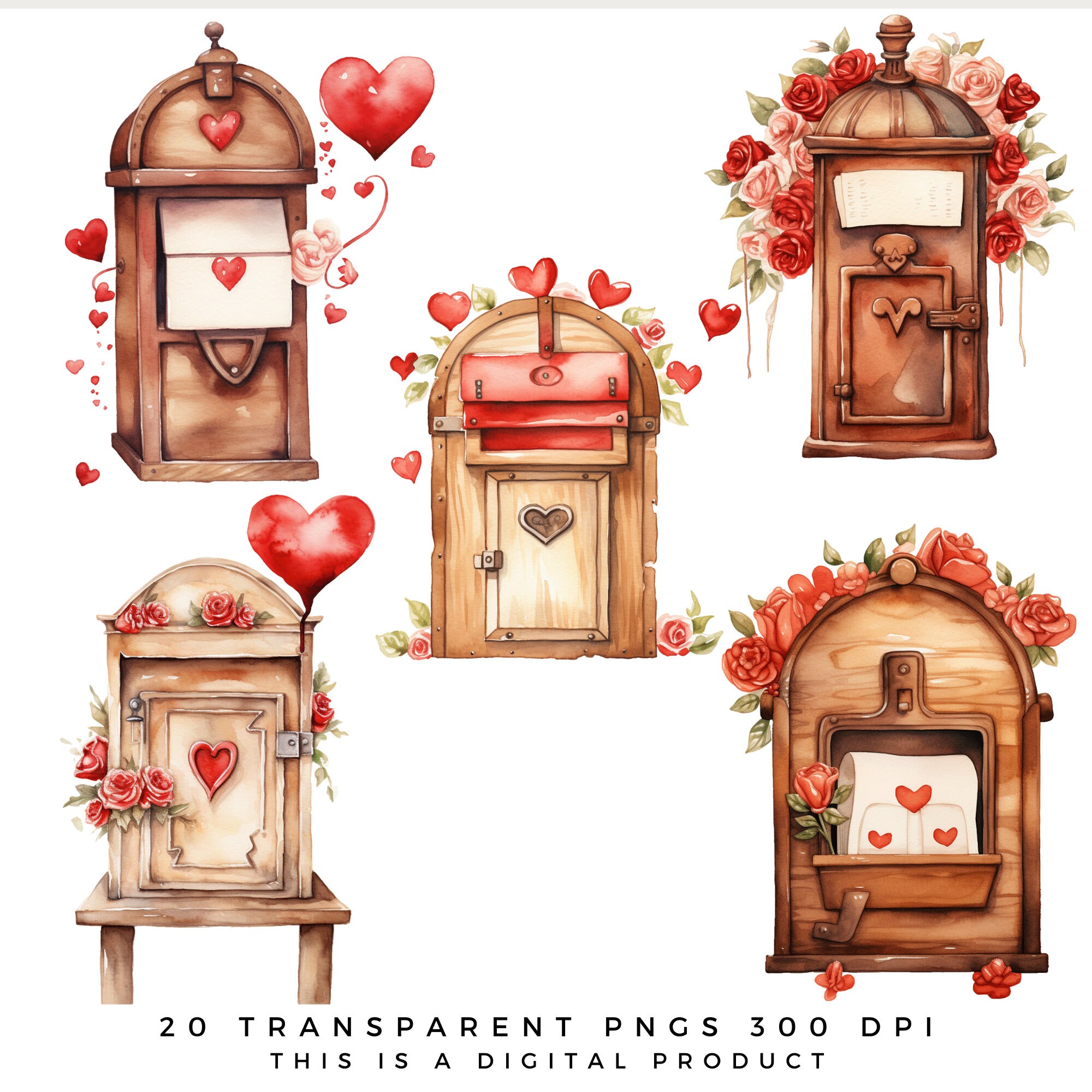 Watercolor Letterbox Clipart Watercolor Flowers Heart Clipart Valentine ...