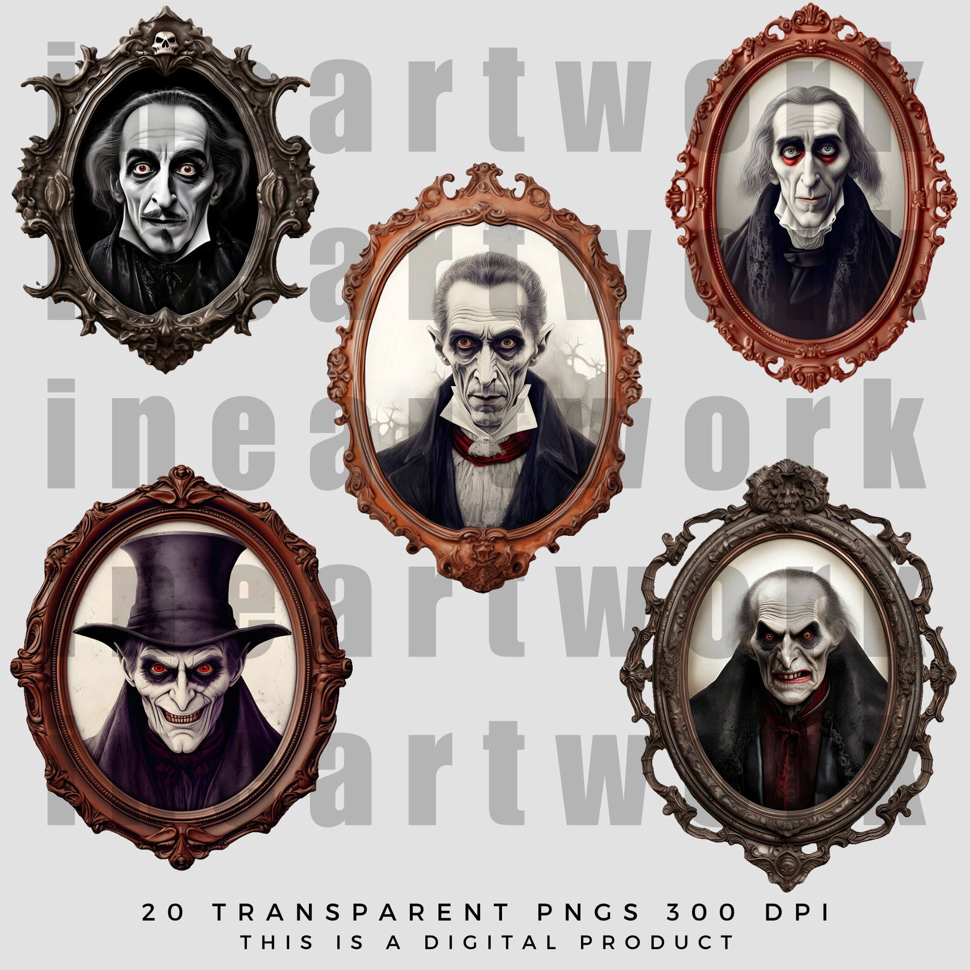 Dracula Portrait Clipart | Halloween Clipart | Gothic Clipart | Vampire ...
