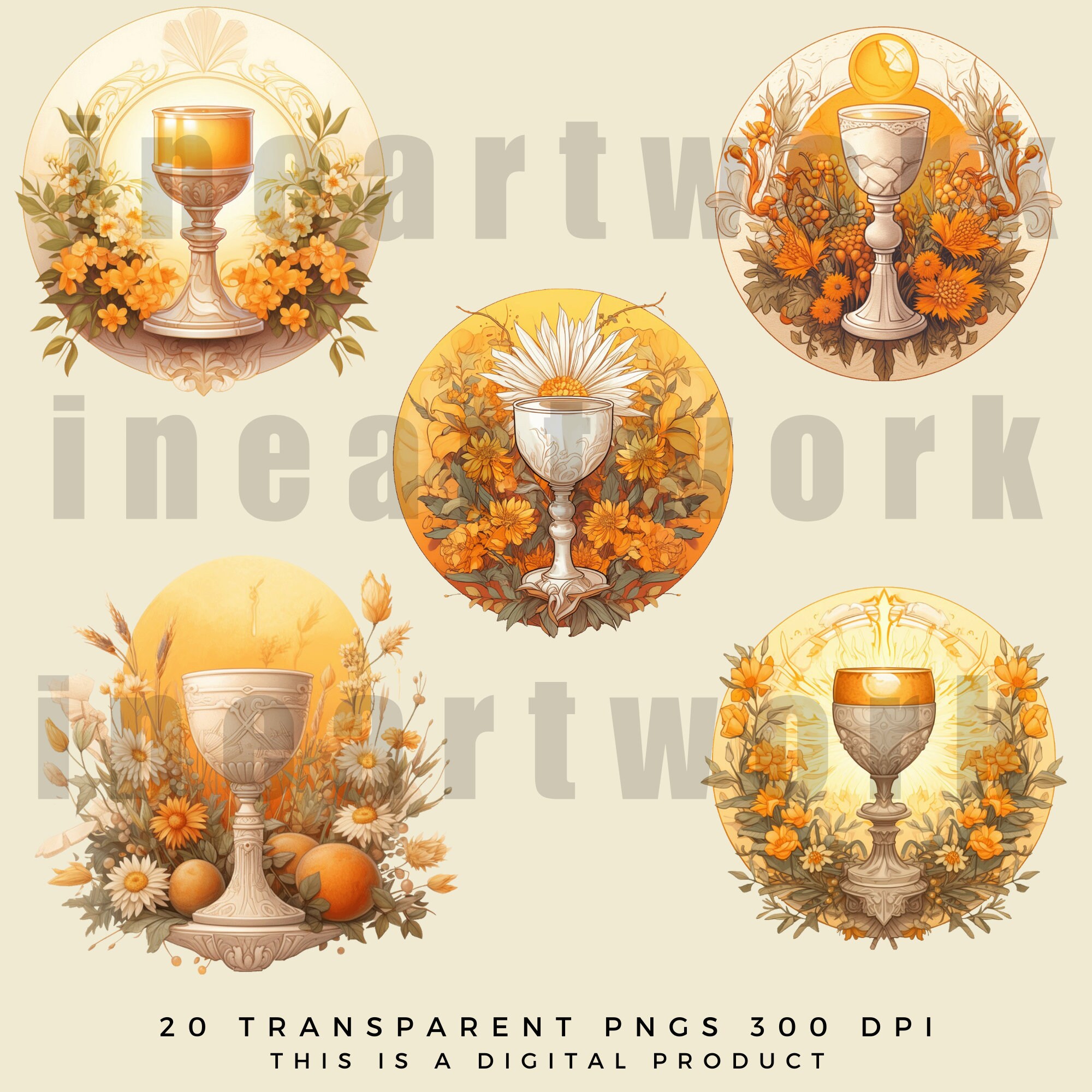 Holy Chalice Clipart Yellow Tones Watercolor Clipart Religious Prints ...