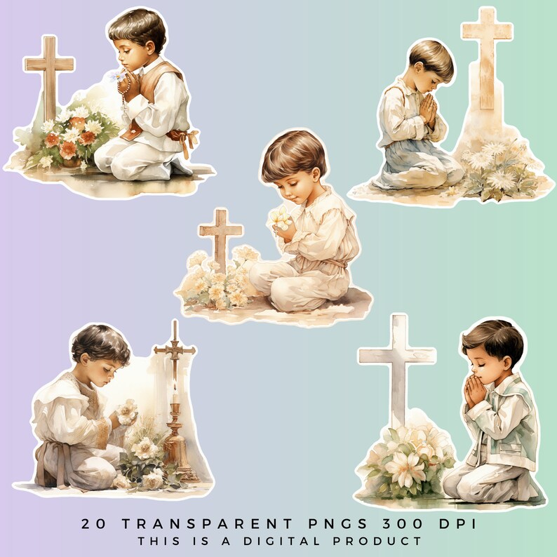 First Communion Boy Clipart Watercolor First Communion Religious ...