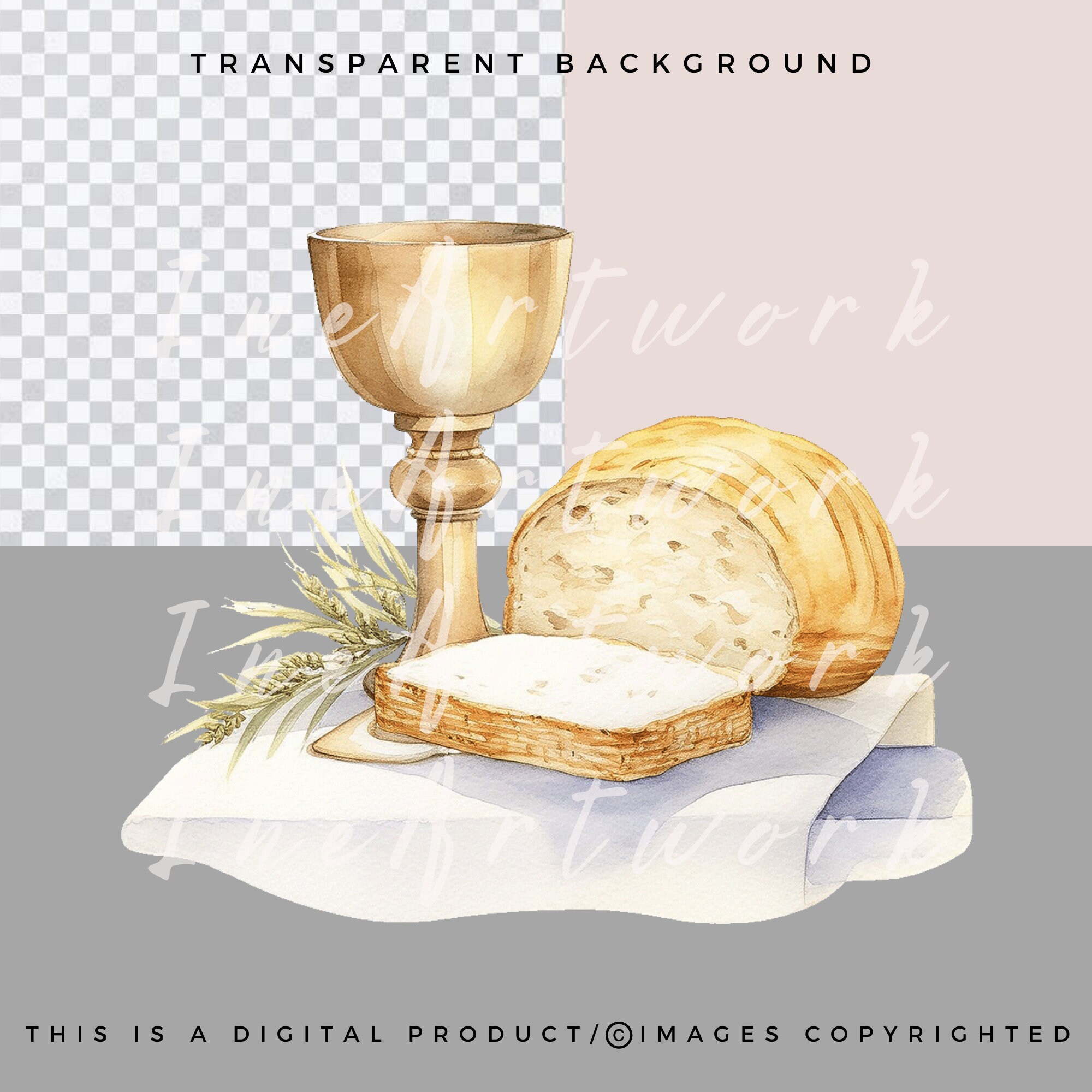 Holy Communion Watercolor Clipart: Religious PNG Graphics (digital ...