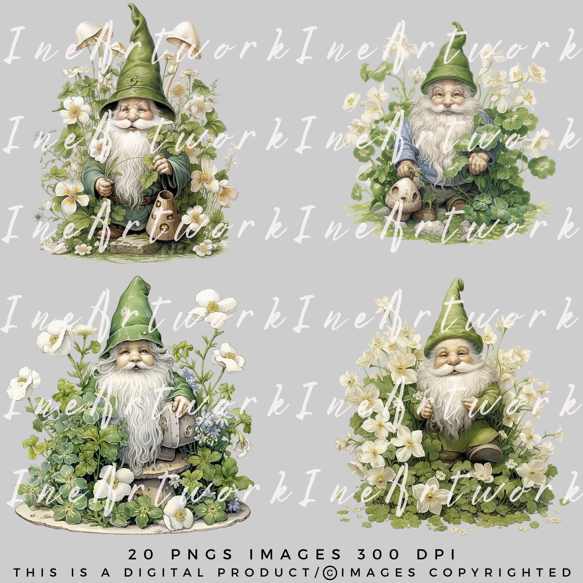 St Patrick's Day Gnomes Clipart: Watercolor PNG Bundle (digital ...