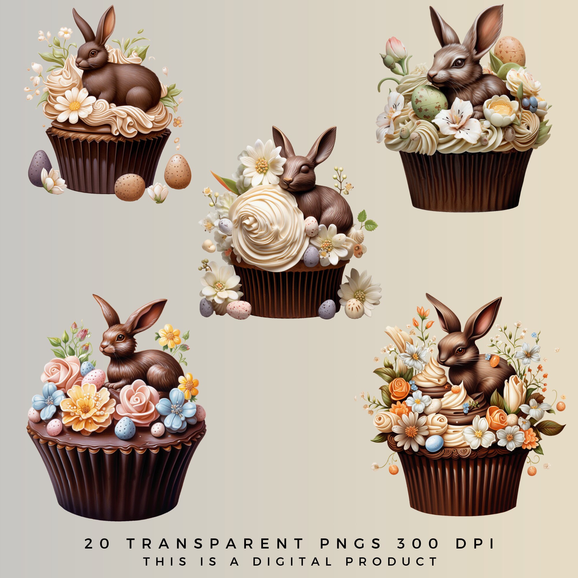 Easter Cupcakes Clipart Transparent PNG Easter Bunny Floral Cupcake ...