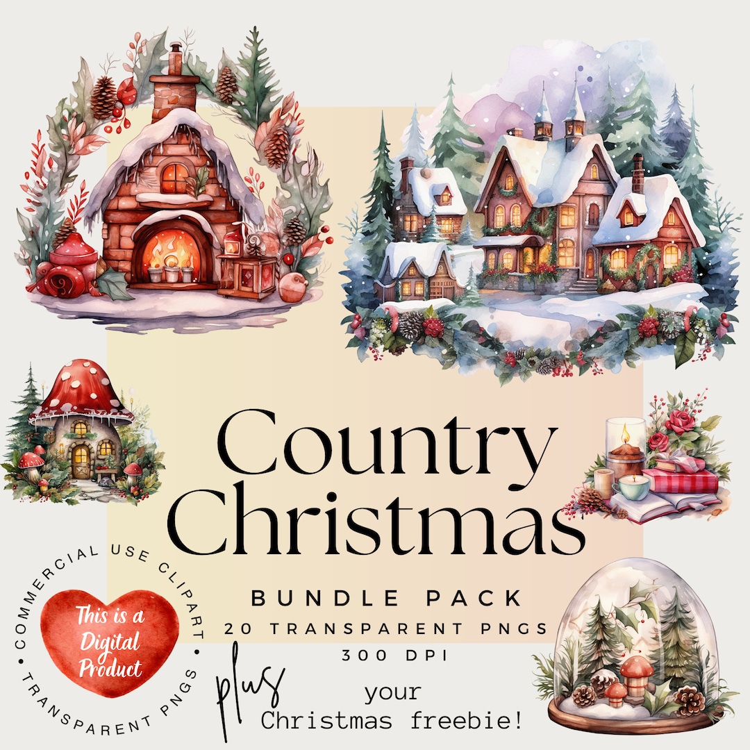 Country Christmas Clipart, Watercolor Winter Png,christmas Winter PNG ...