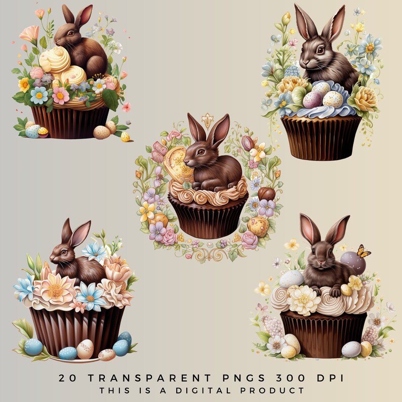 Easter Cupcakes Clipart Transparent PNG Easter Bunny Floral Cupcake ...