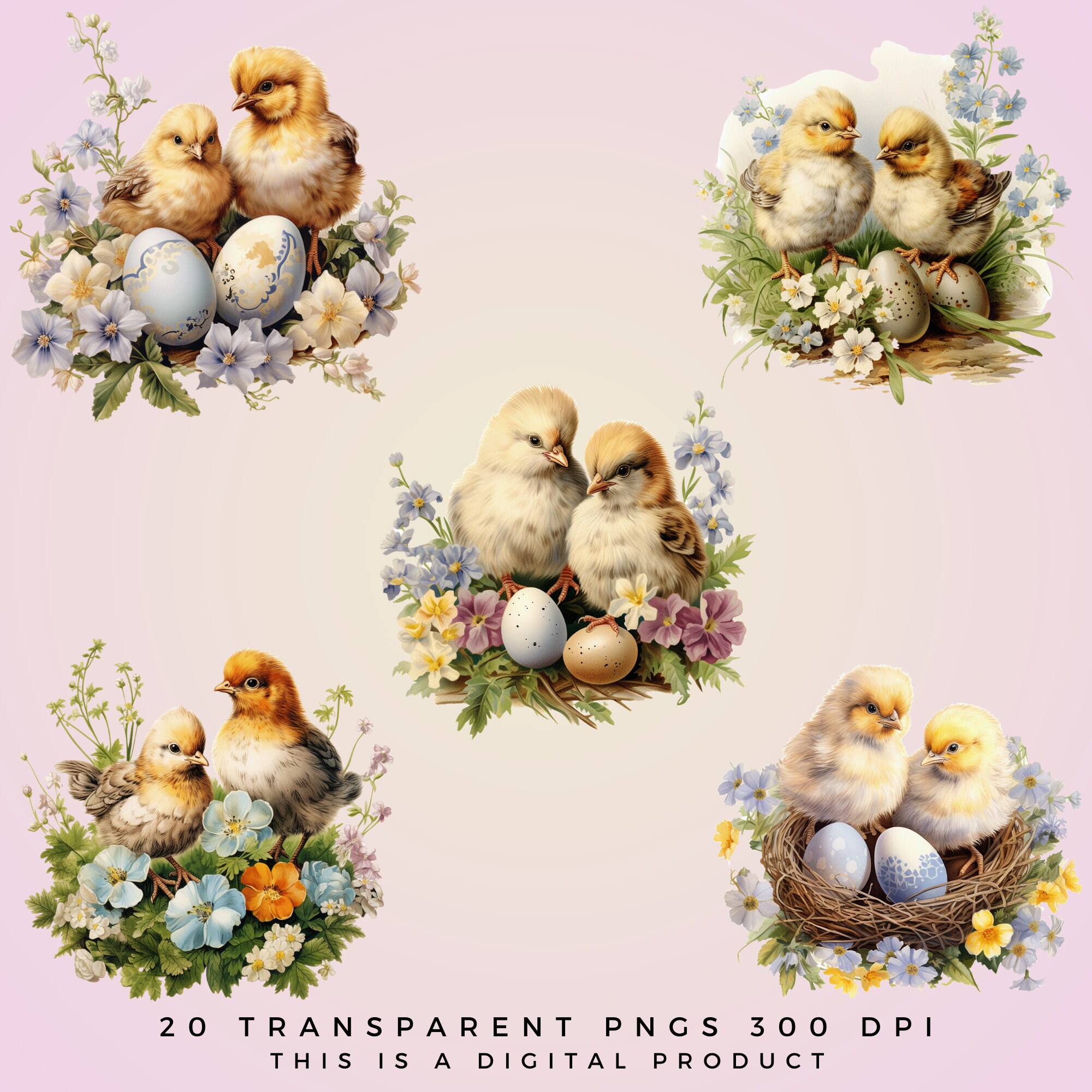 Watercolor Easter Chicks Clipart Pack Clipart for Commercial Use ...