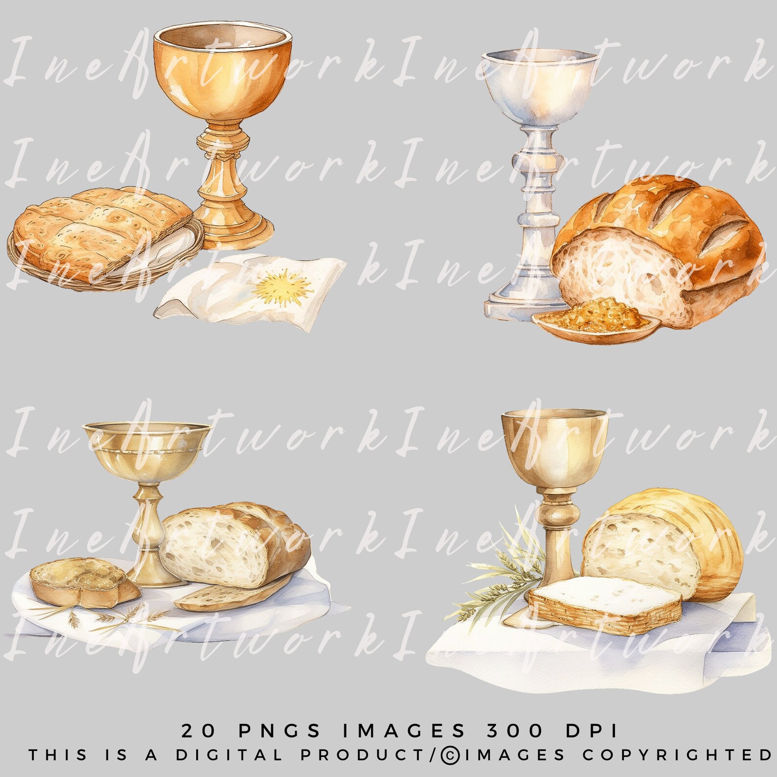 Holy Communion Watercolor Clipart: Religious PNG Graphics (digital ...