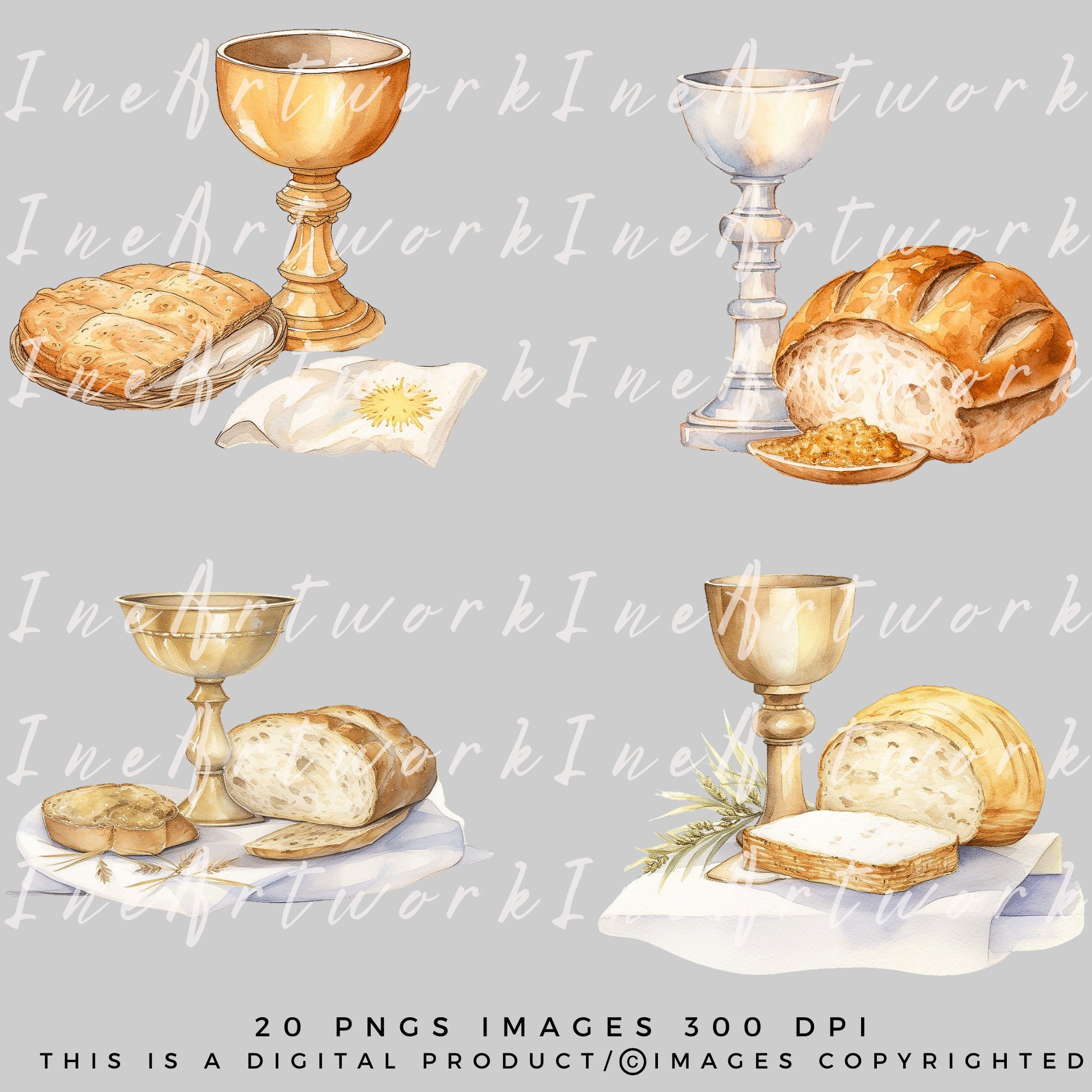 Holy Communion Watercolor Clipart: Religious PNG Graphics (digital ...