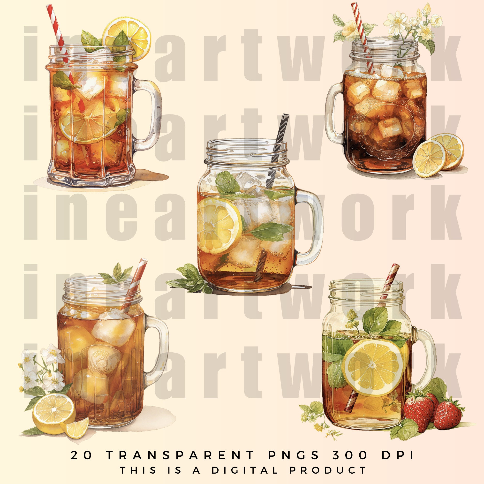 Iced Tea Clipart Summer Drinks Watercolour Clipart Iced Tea PNG ...