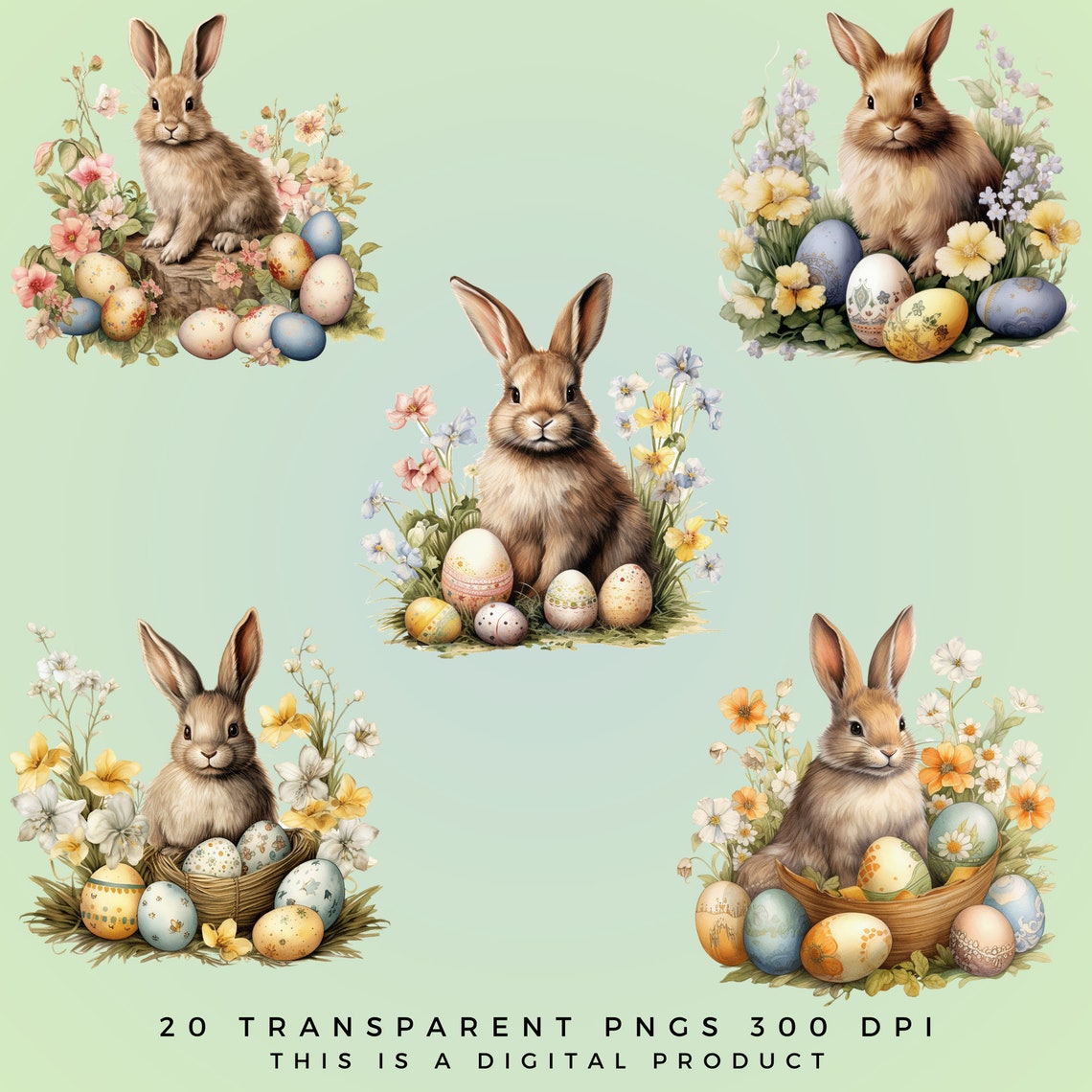 Watercolor Bunny Clipart Pack Clipart for Commercial Use Transparent ...