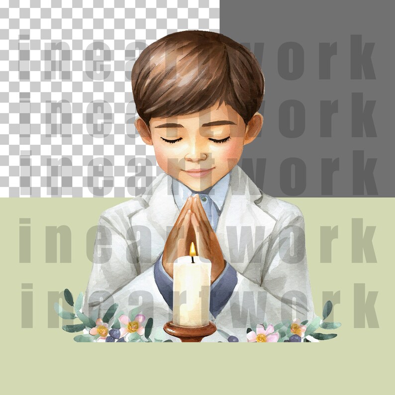 First Communion Boy Clipart: Watercolor Religious Pngs (digital ...