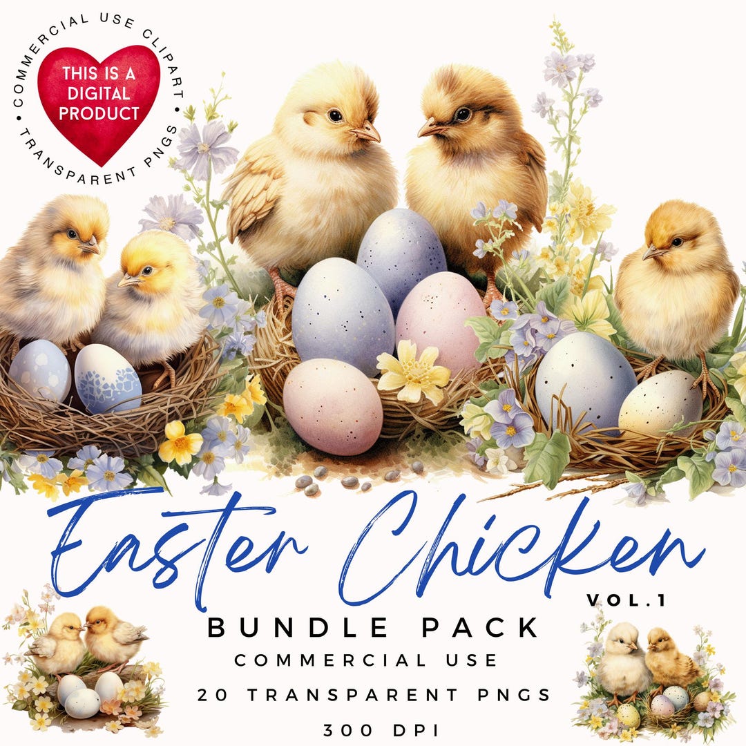 Vintage Easter Chicks Clipart: Watercolor PNG Bundle (commercial Use ...