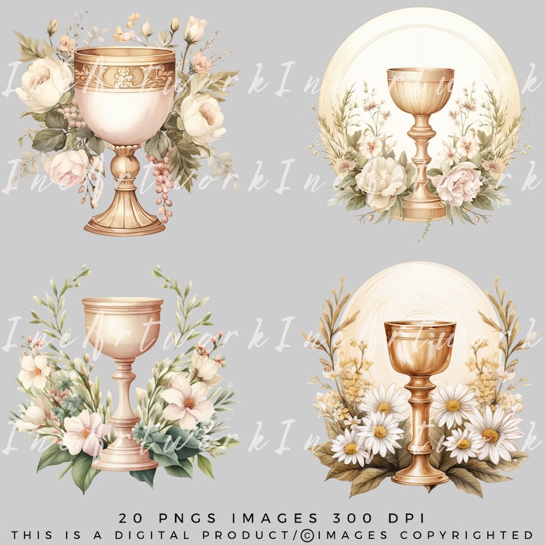 Holy Chalice Clipart: Watercolor First Communion Pngs (digital Download ...