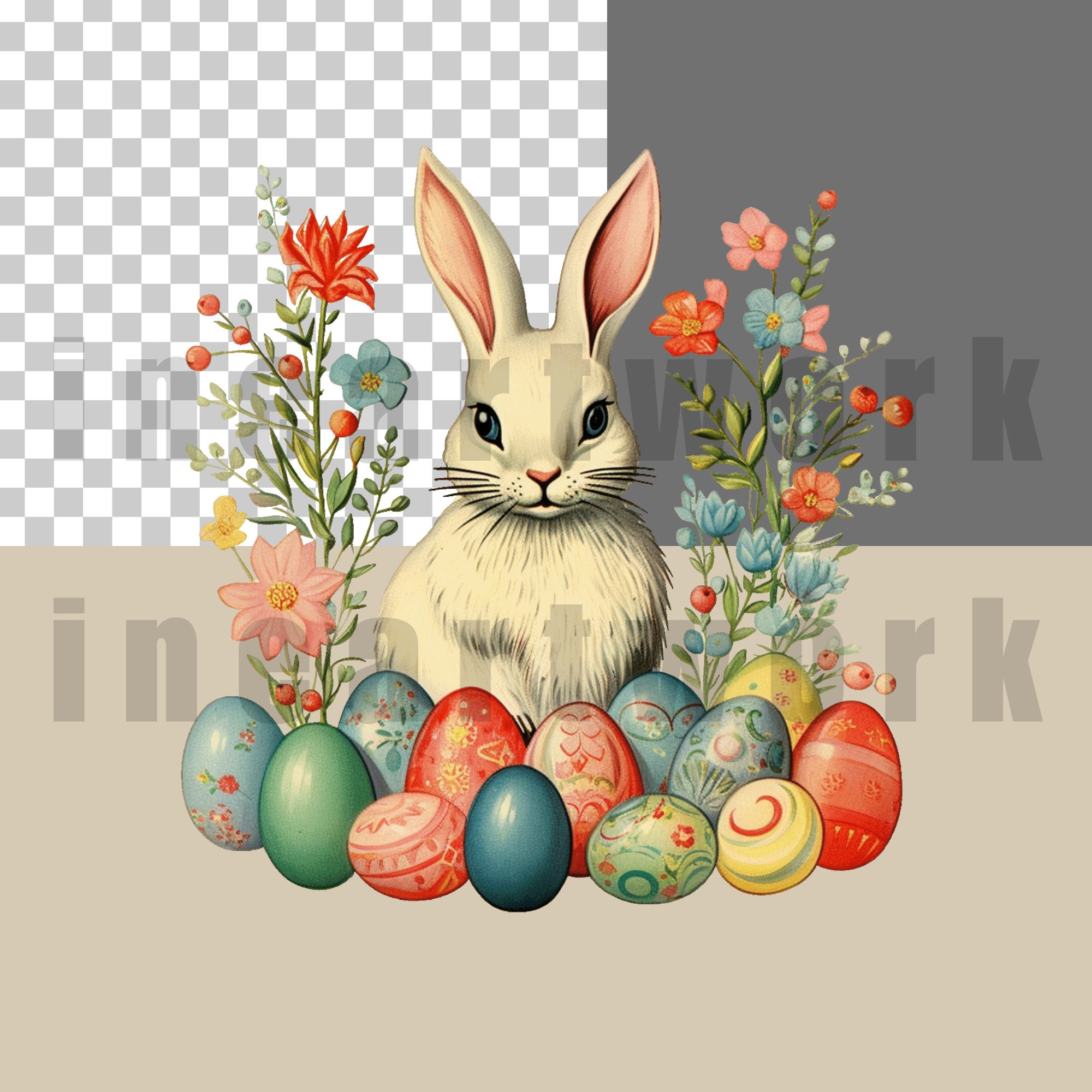 Retro Easter Bunny Clipart PNG Vintage Illustration Retro Easter ...